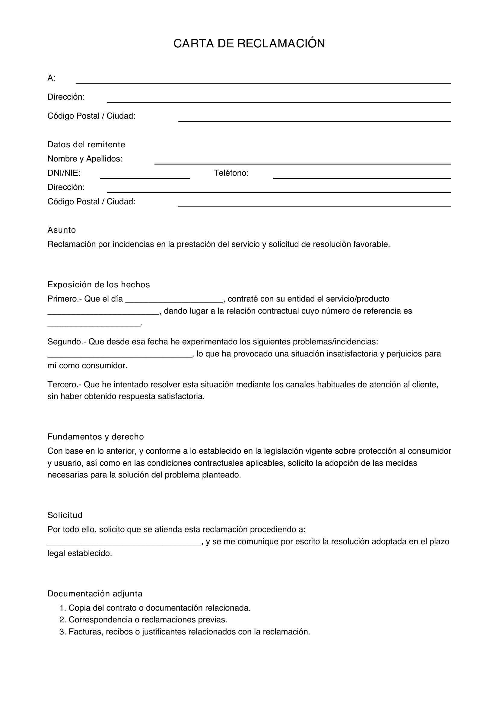 Modelo De Carta De Reclamación